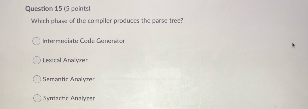 Solved Question 15 (5 points) Which phase of the compiler | Chegg.com