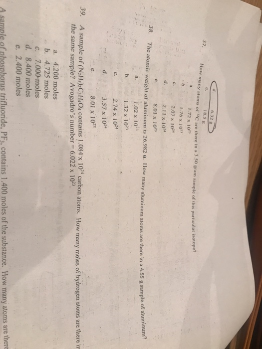 Solved 6.32 g 18.5 g 37. How many atoms of 2C are there in a | Chegg.com