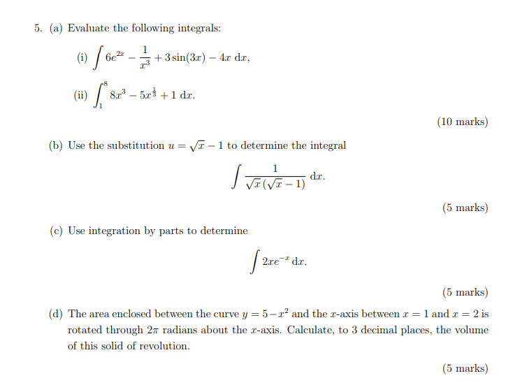 Solved 5. (a) Evaluate the following integrals: (i) int | Chegg.com