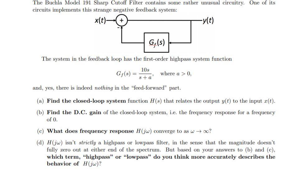 Solved The Buchla Model 191 Sharp Cutoff Filter contains | Chegg.com