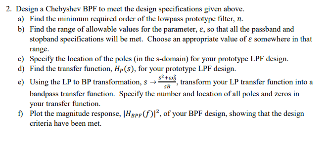 For the first two problems, you are to design a BPF | Chegg.com