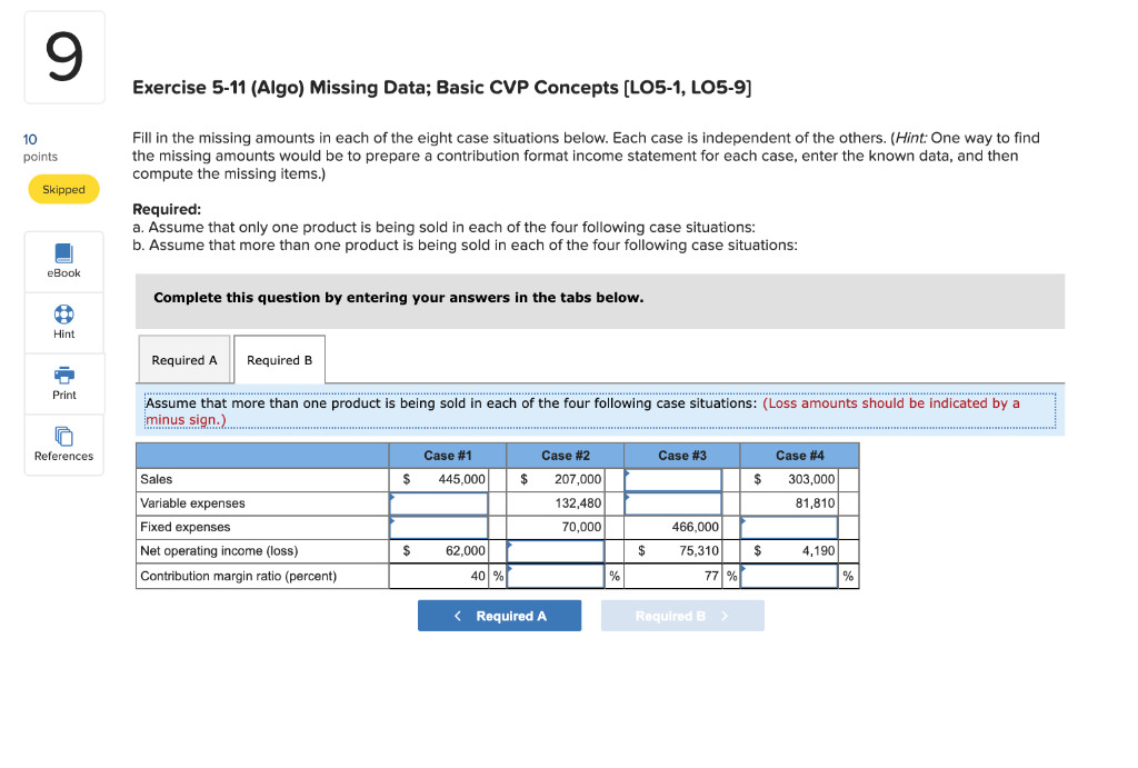 Solved 9 Exercise 5-11 (Algo) Missing Data; Basic CVP | Chegg.com