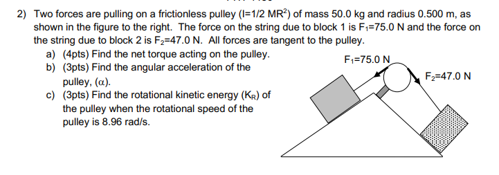Solved 2) Two forces are pulling on a frictionless pulley | Chegg.com