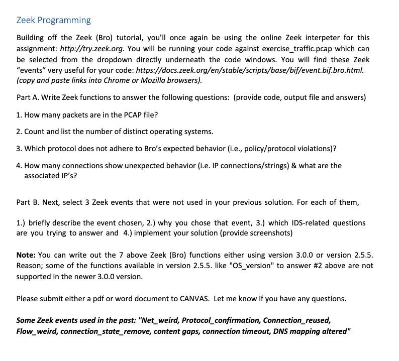Solved Zeek Programmıng Building off the Zeek (Bro) | Chegg.com