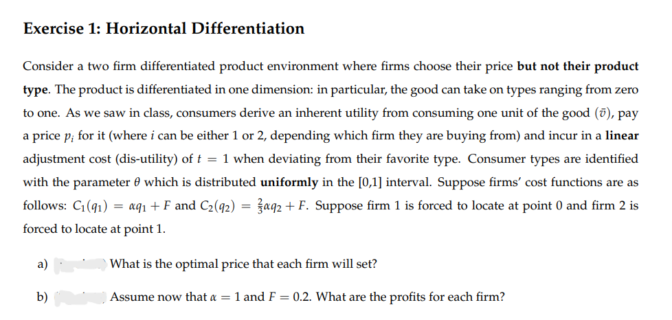 Solved Exercise 1: Horizontal Differentiation Consider a two | Chegg.com