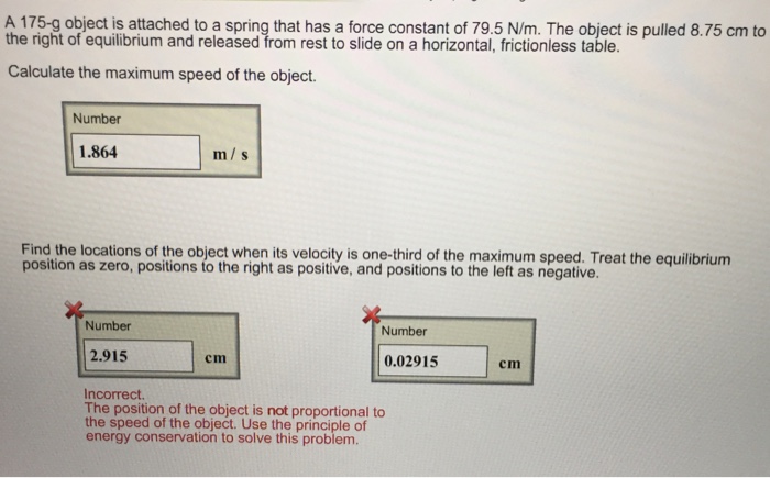 Solved A 175-g object is attached to a spring that has a | Chegg.com