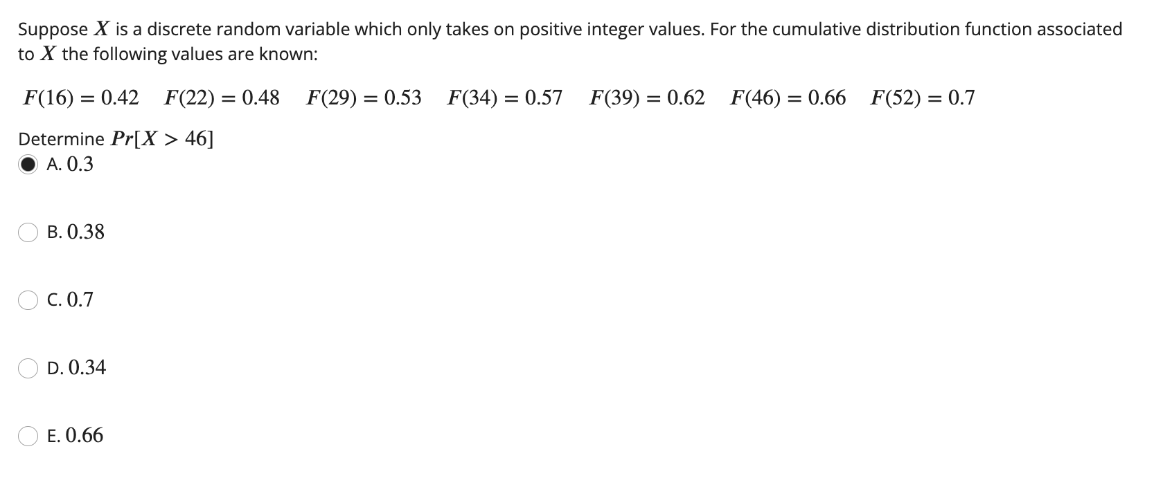 Solved Suppose X is a discrete random variable which only | Chegg.com
