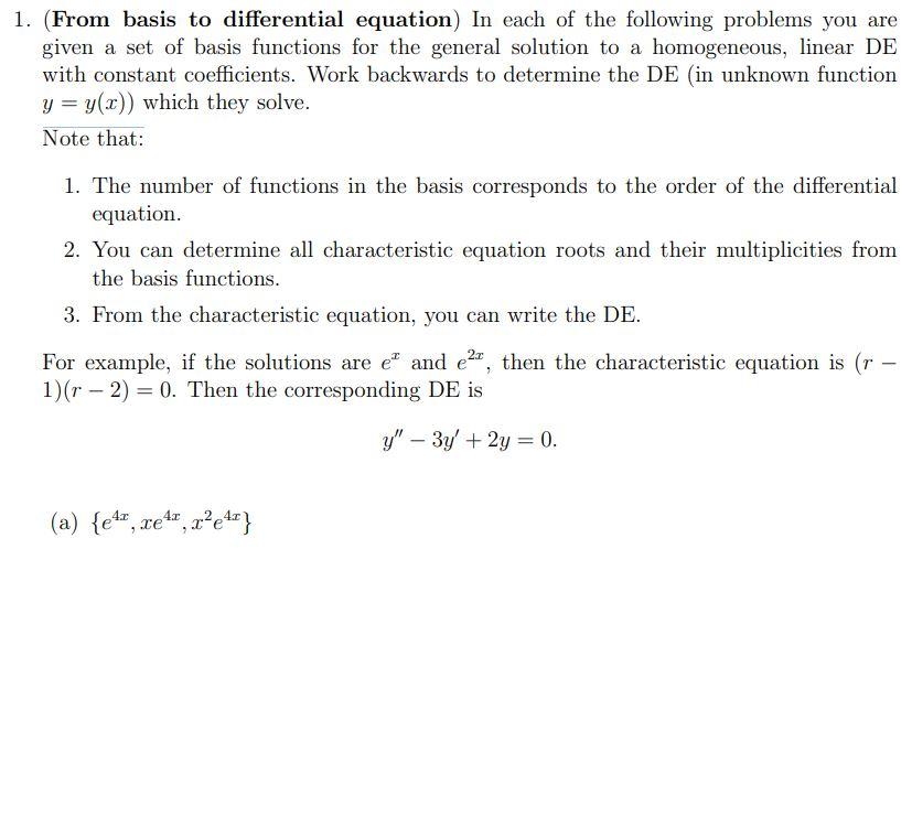 Solved (From basis to differential equation) In each of the | Chegg.com