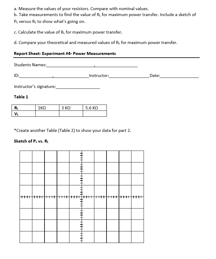 Solved Experiment \#4- Maximum Power Transfer Objectives 1. | Chegg.com