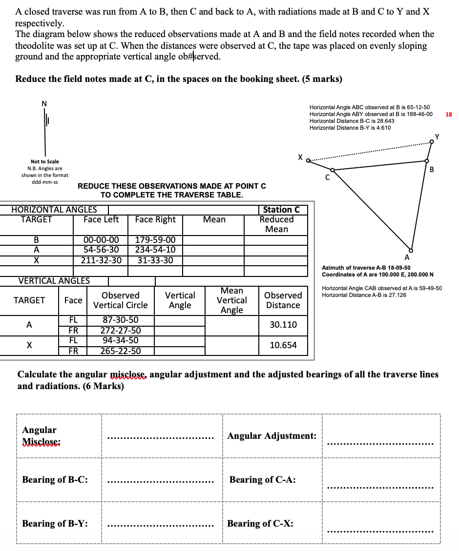 Solved A closed traverse was run from A to B, then C and | Chegg.com