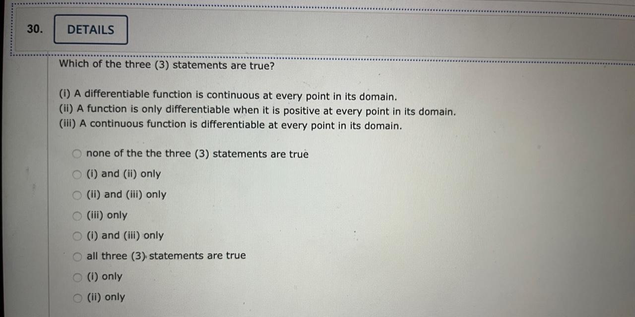 Solved Which of the three (3) statements are true? (i) A | Chegg.com