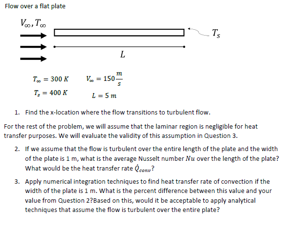 Solved Flow over a flat plate T∞=300 KTs=400 KV∞=150smL=5 m | Chegg.com