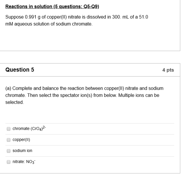Solved Reactions in solution (5 questions: Q5-Q9) Suppose | Chegg.com