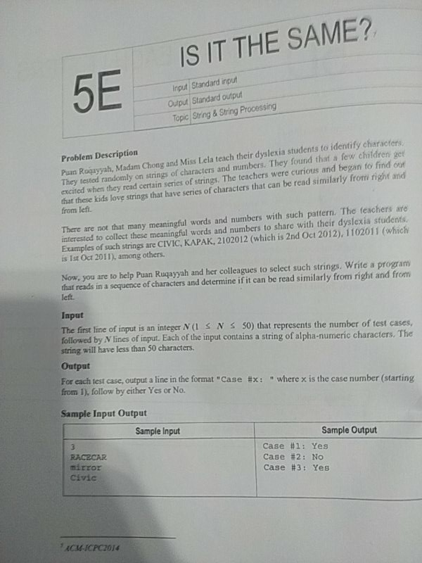 Solved IS IT THE SAME? 5E Input Standard input Output | Chegg.com