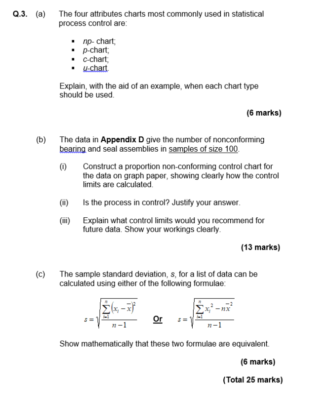 Solved (a) The four attributes charts most commonly used in | Chegg.com
