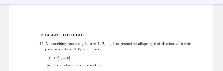 Solved (1) ﻿A branching process {Yn;n=1,2,dots} ﻿has | Chegg.com