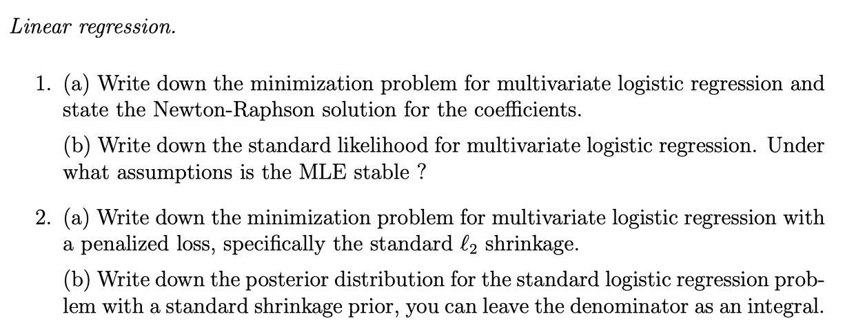 Linear regression. 1. (a) Write down the minimization | Chegg.com