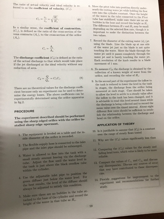 Solved EXPERIMENT 106 FLOW THROUGH AN ORIFICE REFERENCES | Chegg.com