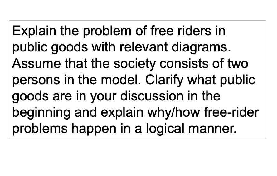 Solved Explain the problem of free riders in public goods | Chegg.com