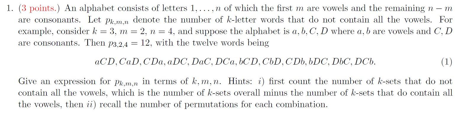 1. (3 points.) An alphabet consists of letters 1,…,n | Chegg.com