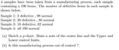 Solved 4 samples have been taken from a manufacturing | Chegg.com