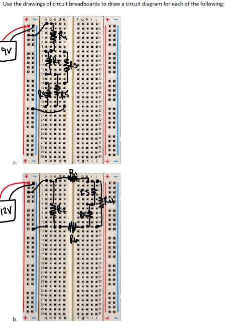Solved Use the drawings of circuit breadboards to draw a | Chegg.com
