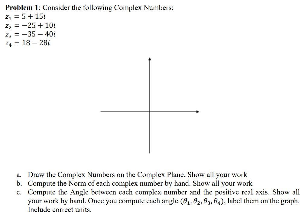Solved Problem 1: Consider the following Complex Numbers: | Chegg.com