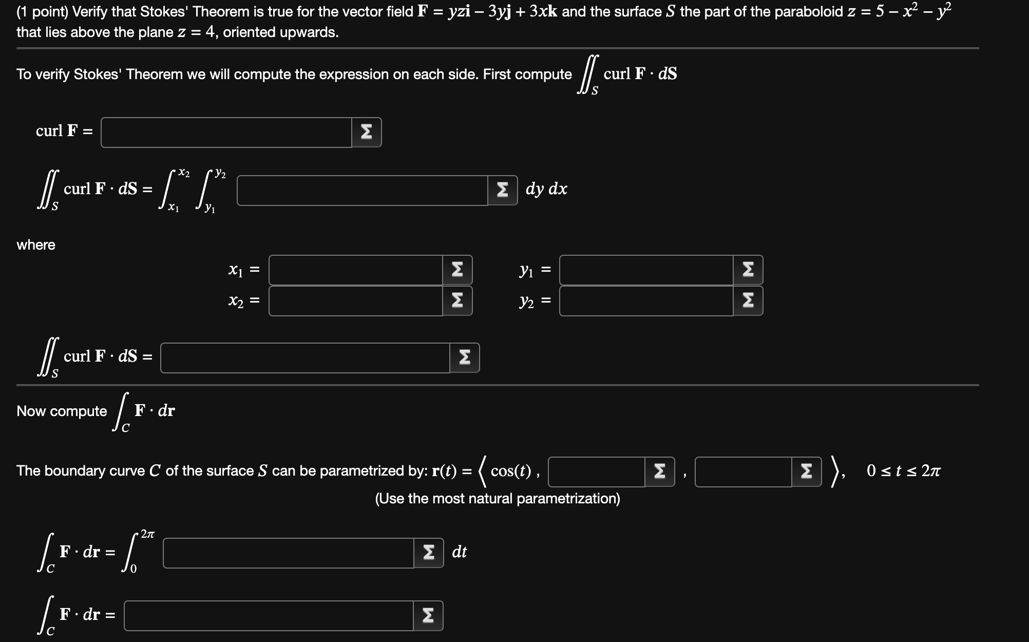 Solved (1 point) Verify that Stokes' Theorem is true for the | Chegg.com