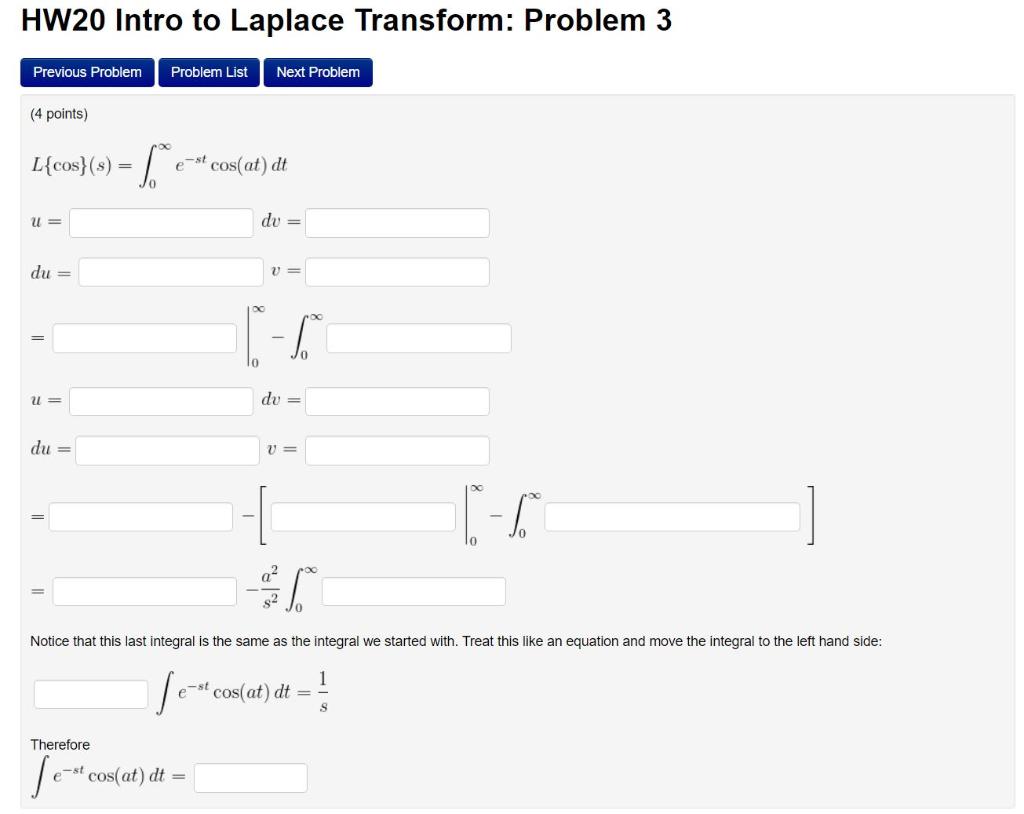 Solved HW20 Intro to Laplace Transform: Problem 3 Previous | Chegg.com