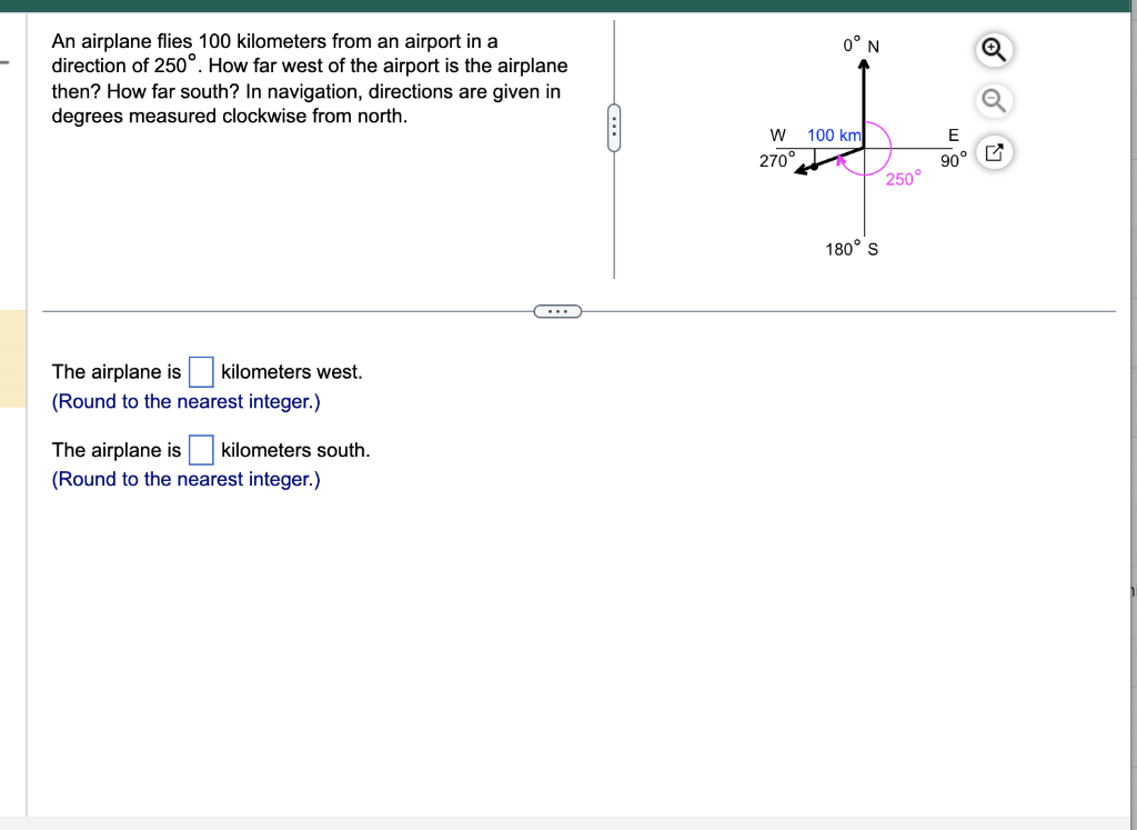 Solved An airplane flies 100 kilometers from an airport in a | Chegg.com