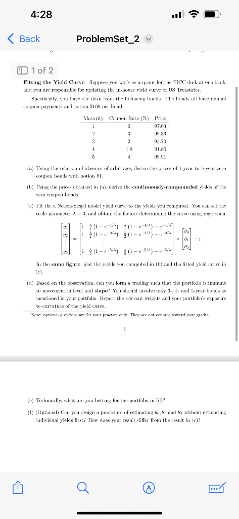 Solved Fitting the Yicld Curve Suppose you work as a quant | Chegg.com Solved Fitting the Yicld Curve Suppose you work as a quant | Chegg.com
