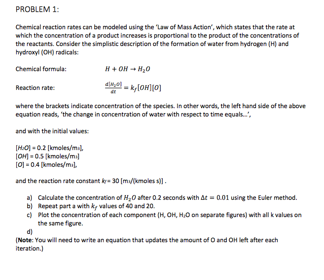 PROBLEM 1: Chemical reaction rates can be modeled | Chegg.com