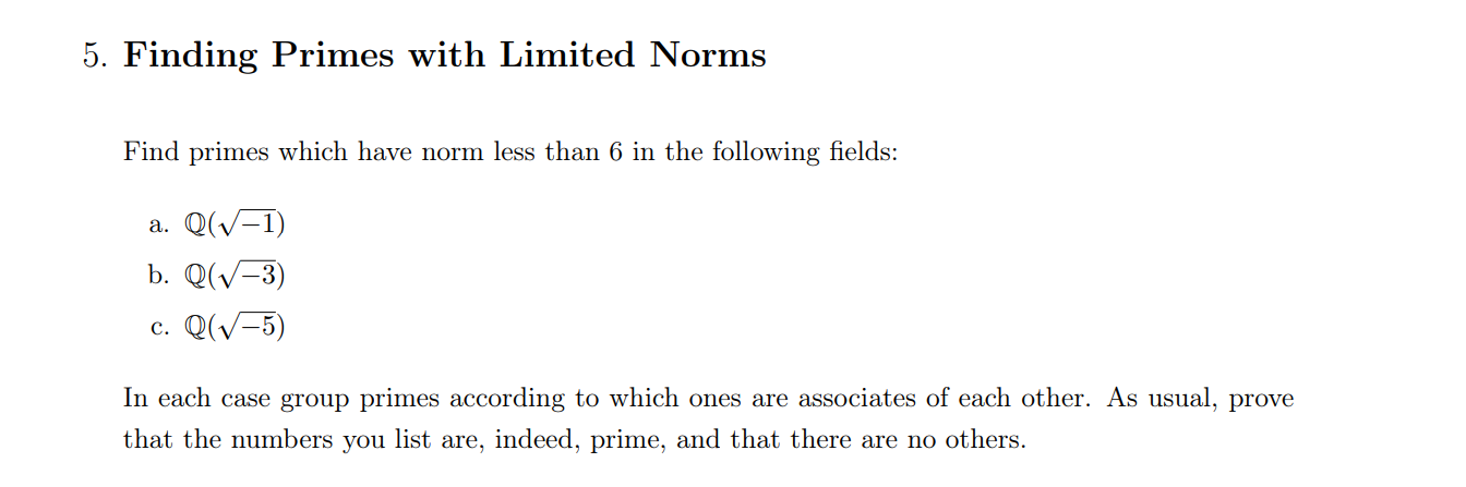 Solved 5. Finding Primes with Limited Norms Find primes | Chegg.com