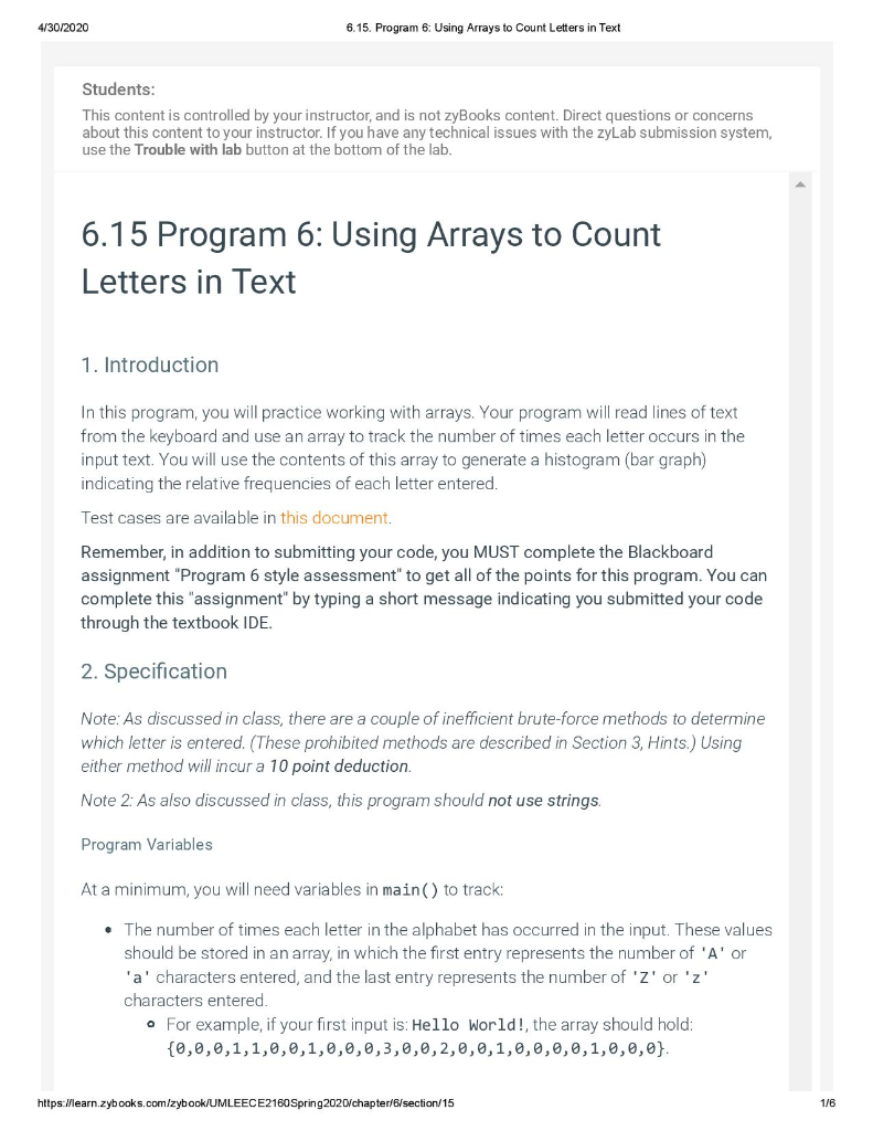 Solved 4/30/2020 6.15. Program 6: Using Arrays to Count | Chegg.com