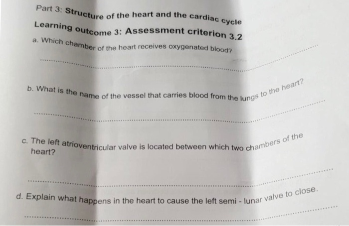 Solved Part 3: Structure of the heart and the cardiac cycle | Chegg.com