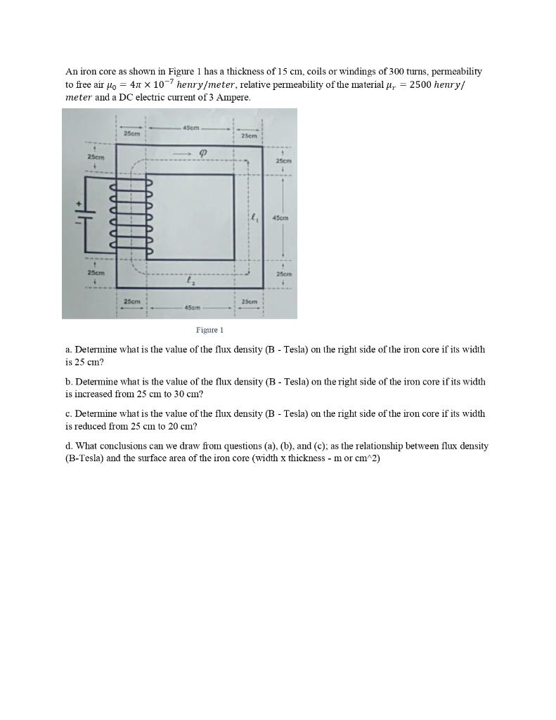 Solved An iron core as shown in Figure 1 has a thickness of | Chegg.com