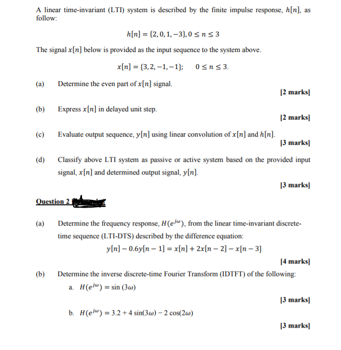 Solved A linear time-invariant (LTI) system is described by | Chegg.com