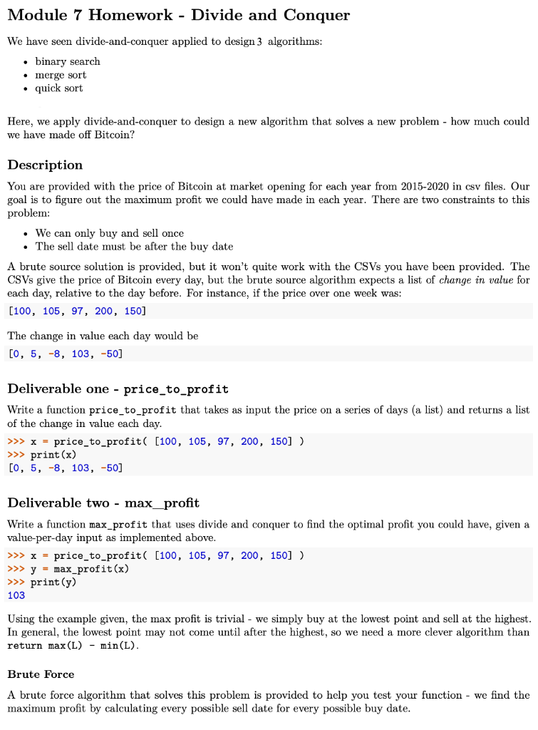 Solved Module 7 Homework - Divide and Conquer We have seen | Chegg.com