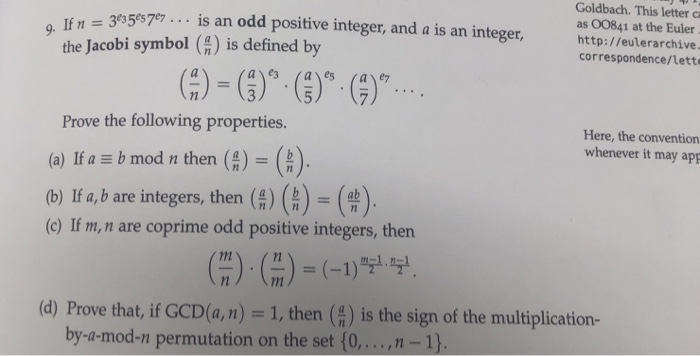 Solved Goldbach. This letter ca as 00841 at the Euler | Chegg.com