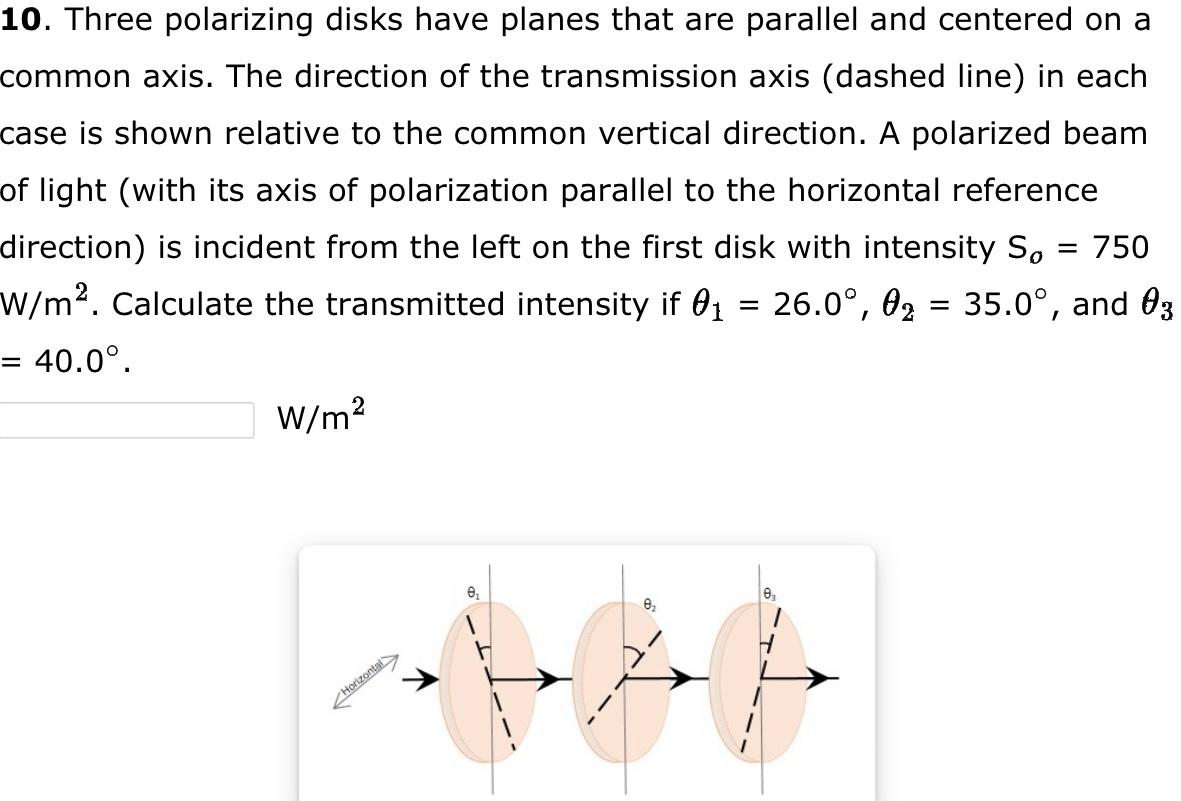 Solved 10. Three polarizing disks have planes that are | Chegg.com