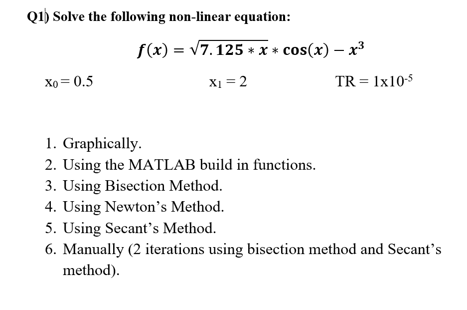 Q1) Solve the following non-linear equation: f(x) = | Chegg.com