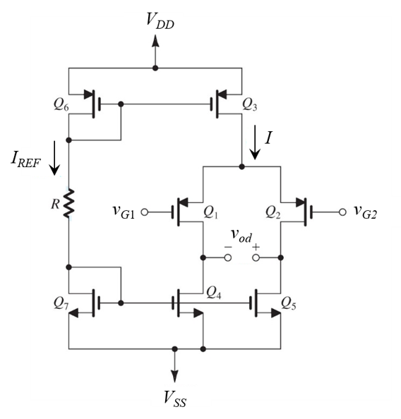 Solved The figure below shows a differential amplifier with | Chegg.com