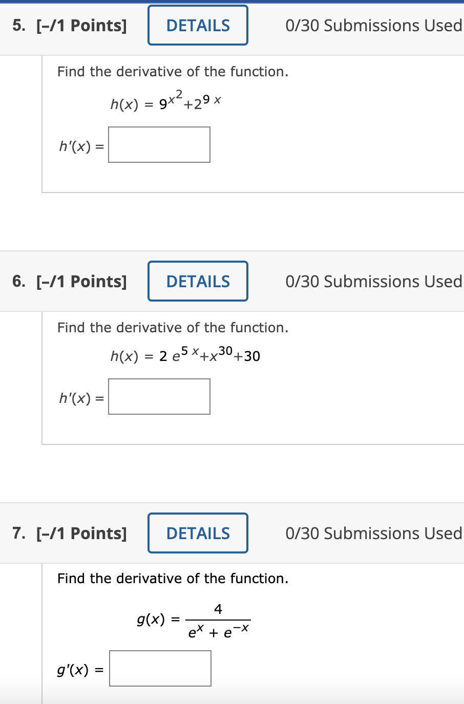Solved 5. [-/1 Points] 0/30 Submissions Used Find the | Chegg.com