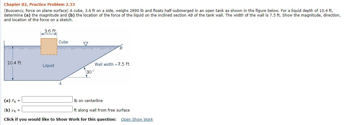 Solved Chapter 02, Practice Problem 2.33 (Buoyancy, force on | Chegg.com