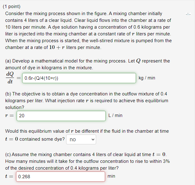 Solved (1 ﻿point)Consider the mixing process shown in the | Chegg.com