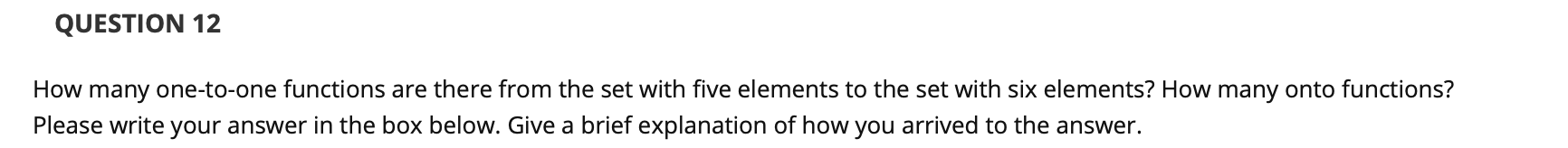 Solved QUESTION 12 How many one-to-one functions are there | Chegg.com