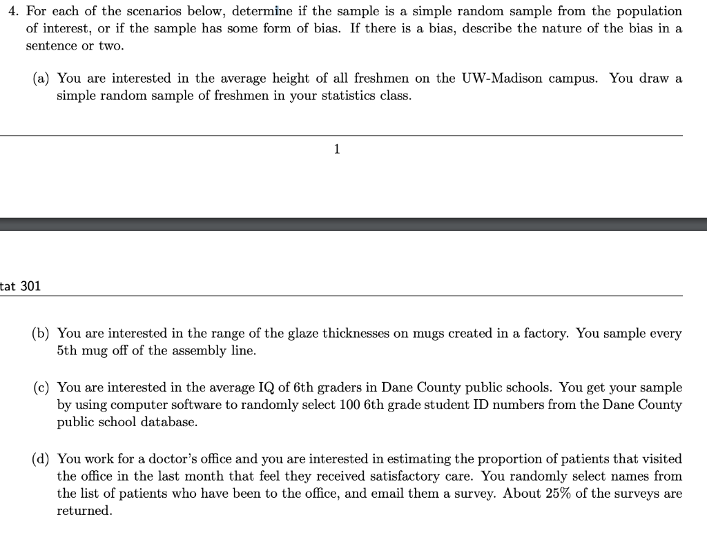 Solved 4. For each of the scenarios below, determine if the | Chegg.com