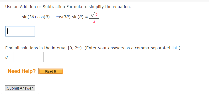 Solved Use an Addition or Subtraction Formula to simplify | Chegg.com