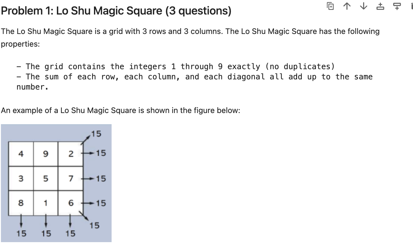 Solved Problem 1: Lo Shu Magic Square (3 questions) The Lo | Chegg.com