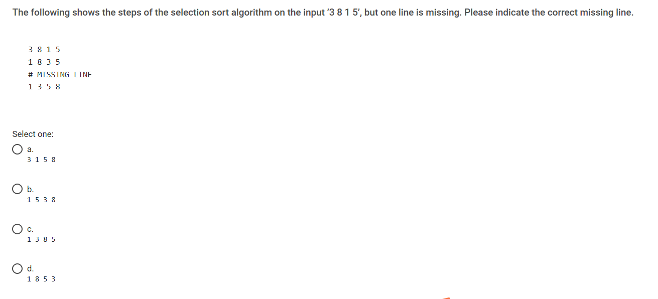 Solved The following shows the steps of the selection sort | Chegg.com